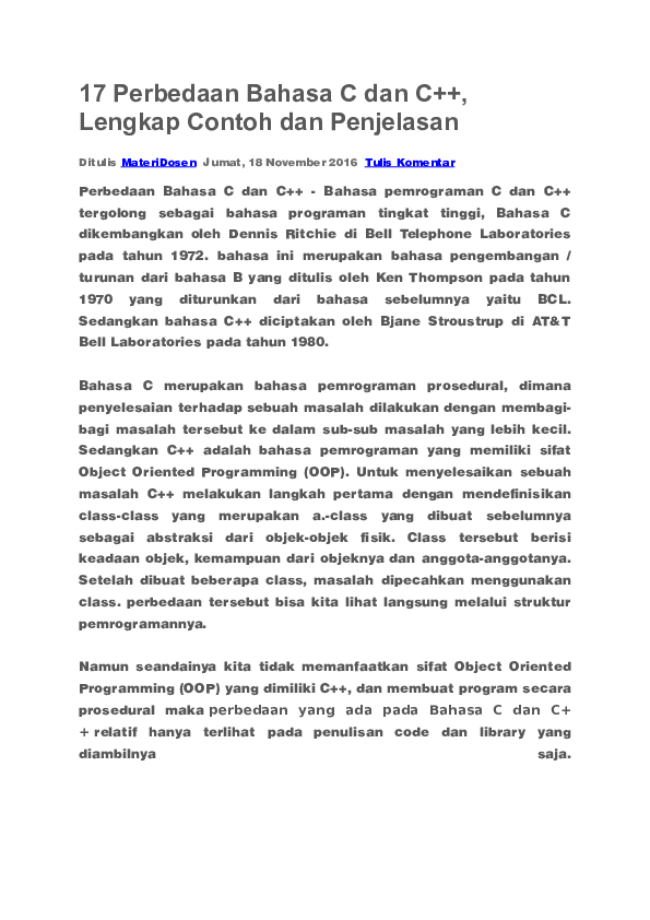 (DOC) Perbedaan Bahasa C dan C