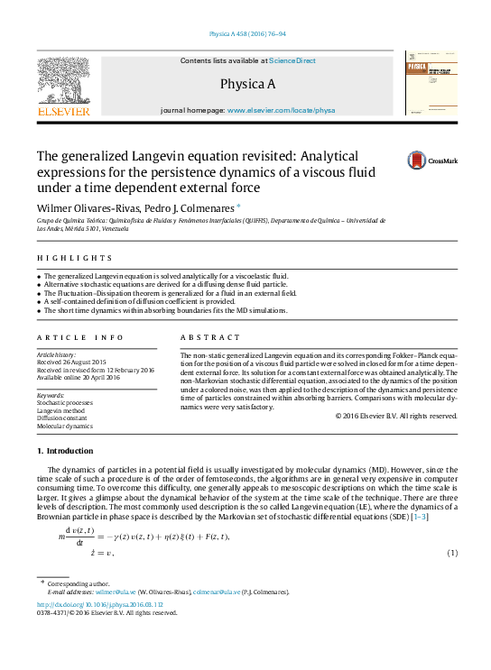 (PDF) The generalized Langevin equation revisited: Analytical ...