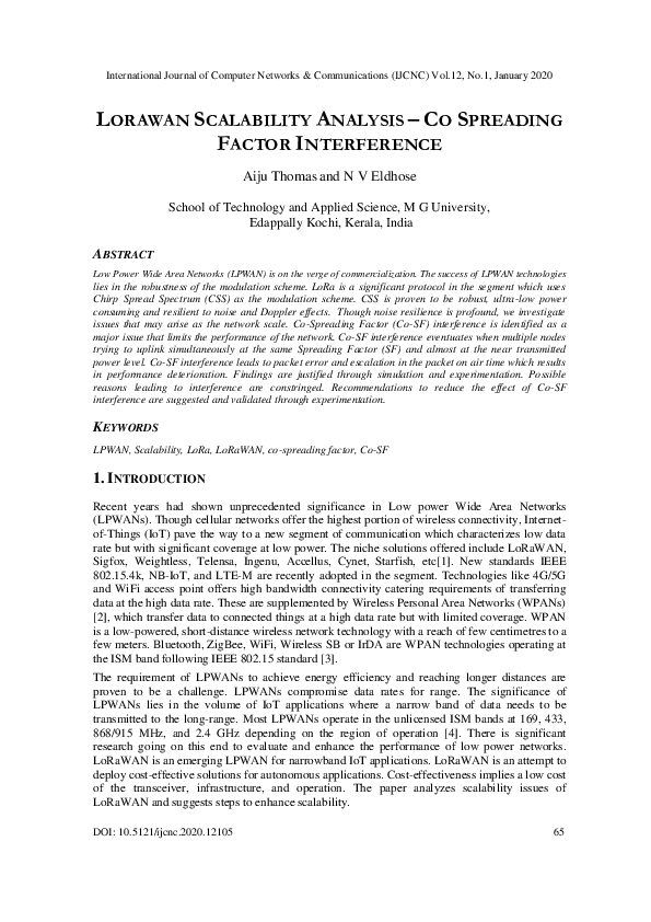 (PDF) LORAWAN SCALABILITY ANALYSIS -CO SPREADING FACTOR INTERFERENCE