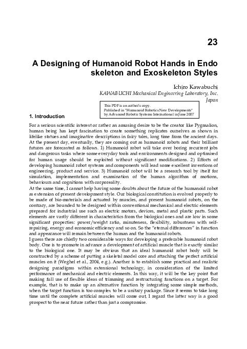 (PDF) A Designing of Humanoid Robot Hands in Endo skeleton and ...