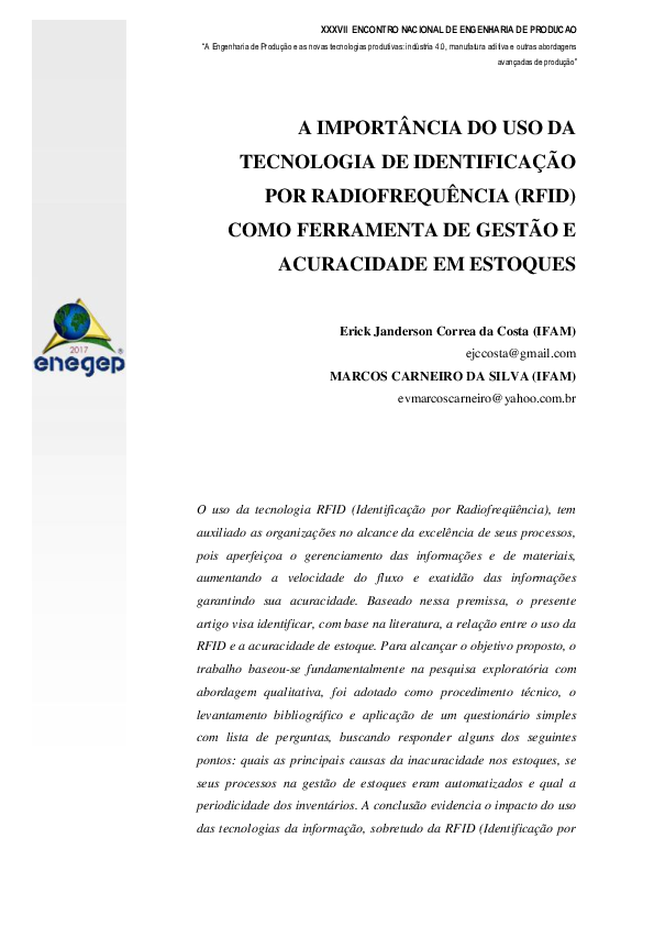 (PDF) A IMPORTÂNCIA DO USO DA TECNOLOGIA DE IDENTIFICAÇÃO POR ...