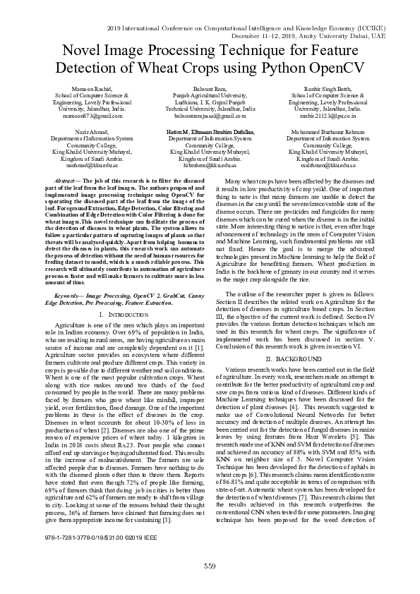 (PDF) Novel Image Processing Technique for Feature Detection of Wheat Crops using Python OpenCV