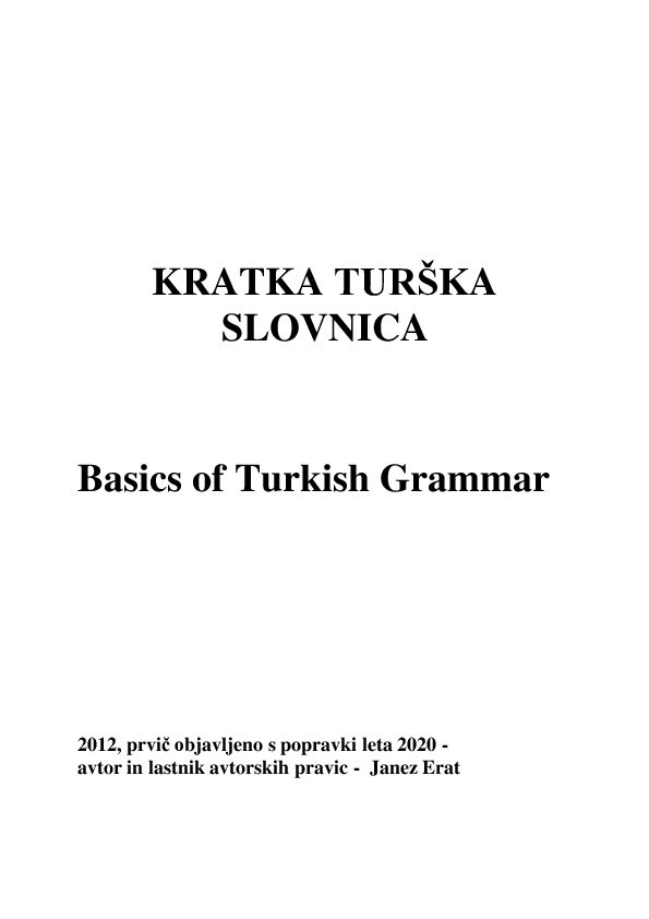 (PDF) KRATKA TURŠKA SLOVNICA Basics of Turkish Grammar 2012