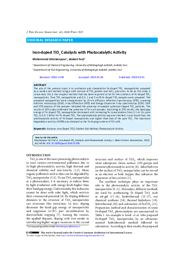 (PDF) Iron-doped TiO 2 Catalysts with Photocatalytic Activity