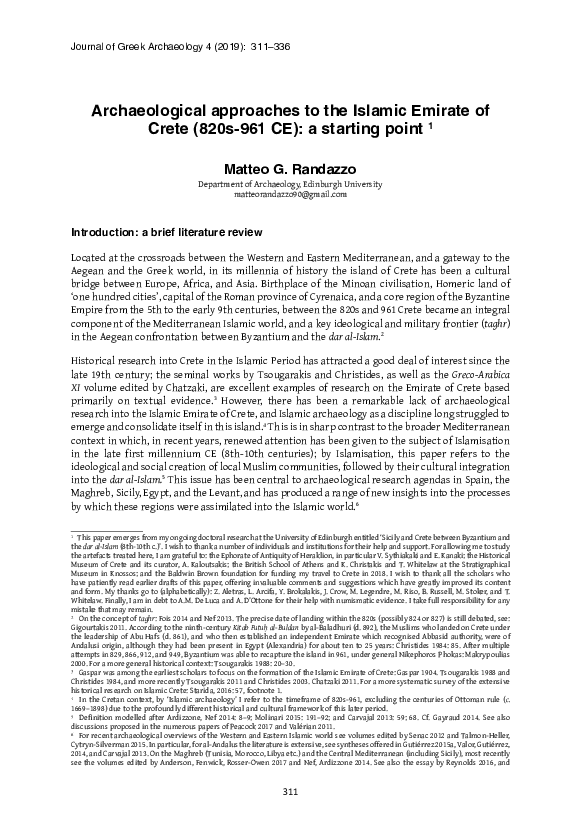 (PDF) ARCHAEOLOGICAL APPROACHES TO THE ISLAMIC EMIRATE OF CRETE (820s ...