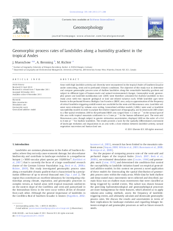 (PDF) Geomorphic process rates of landslides along a humidity gradient ...