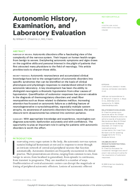 (PDF) Autonomic History, Examination, and Laboratory Evaluation