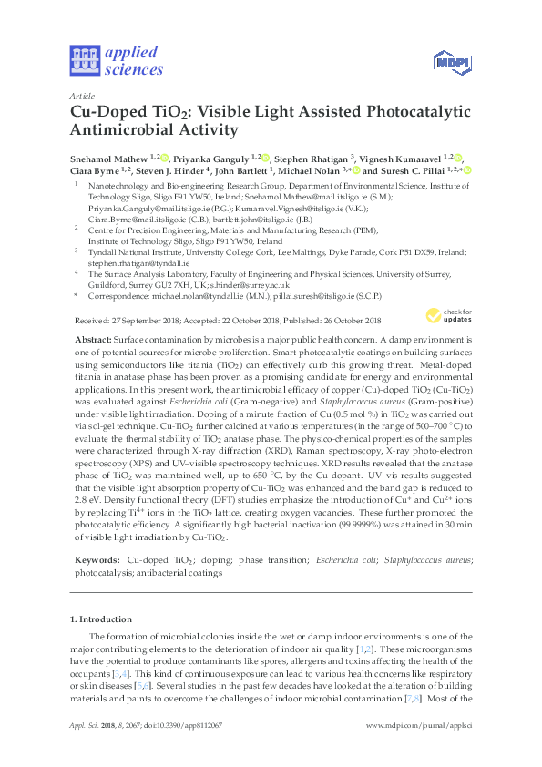 (PDF) Cu-Doped TiO 2 : Visible Light Assisted Photocatalytic ...