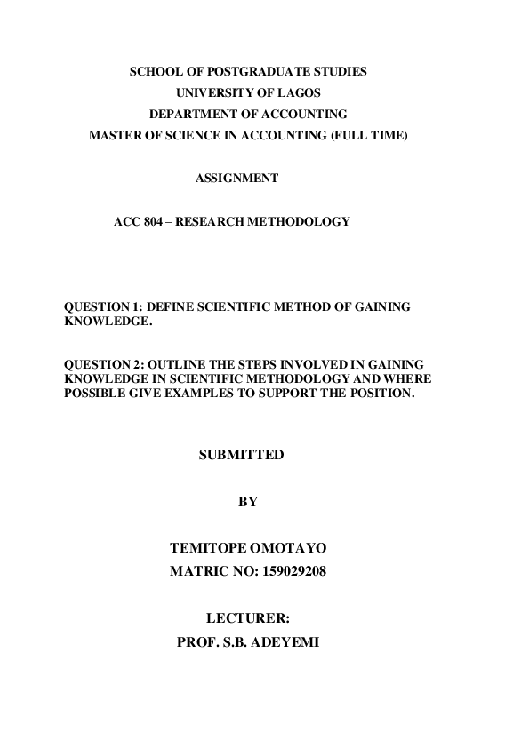 (DOC) RESEARCH METHODOLOGY ASSIGNMENT