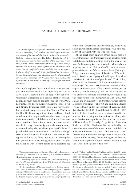 (PDF) “Animating Pushkin for the ‘Jewish War,’” Images: A Journal of ...