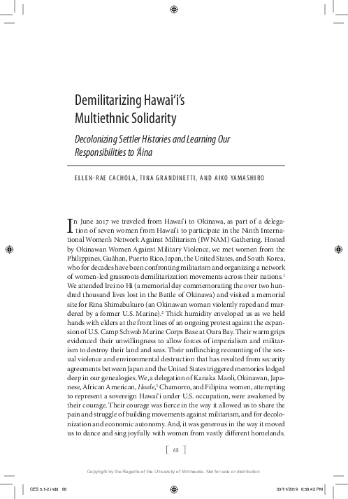 (PDF) Demilitarizing Hawai‘i’s Multiethnic Solidarity Decolonizing ...