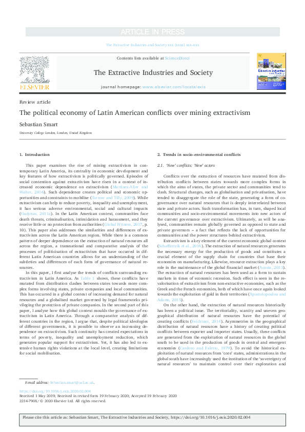 (PDF) The political economy of Latin American conflicts over mining ...