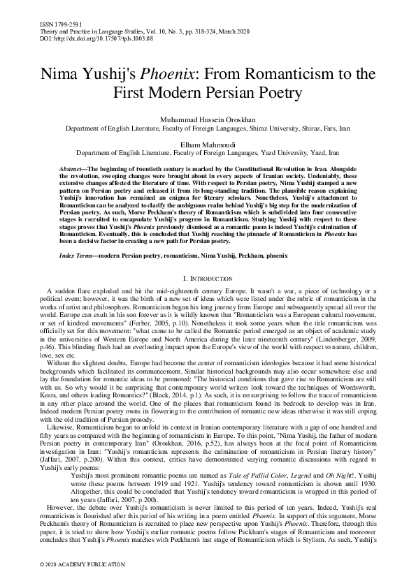 (PDF) Nima Yushij's Phoenix: From Romanticism to the First Modern ...