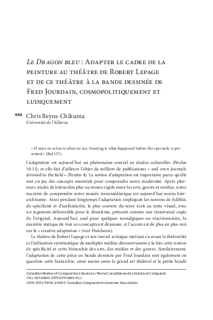 (PDF) Le Dragon bleu : Adapter le cadre de la peinture au théâtre (de ...