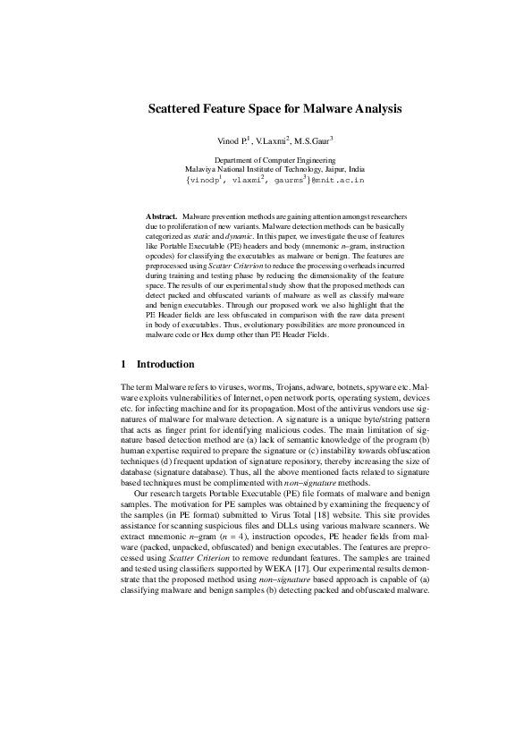 (PDF) Scattered Feature Space for Malware Analysis
