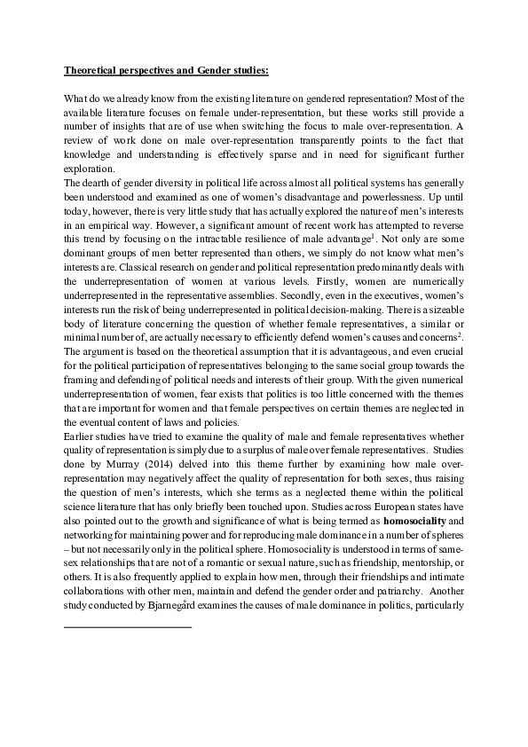 (DOC) Theoretical perspectives and Gender studies