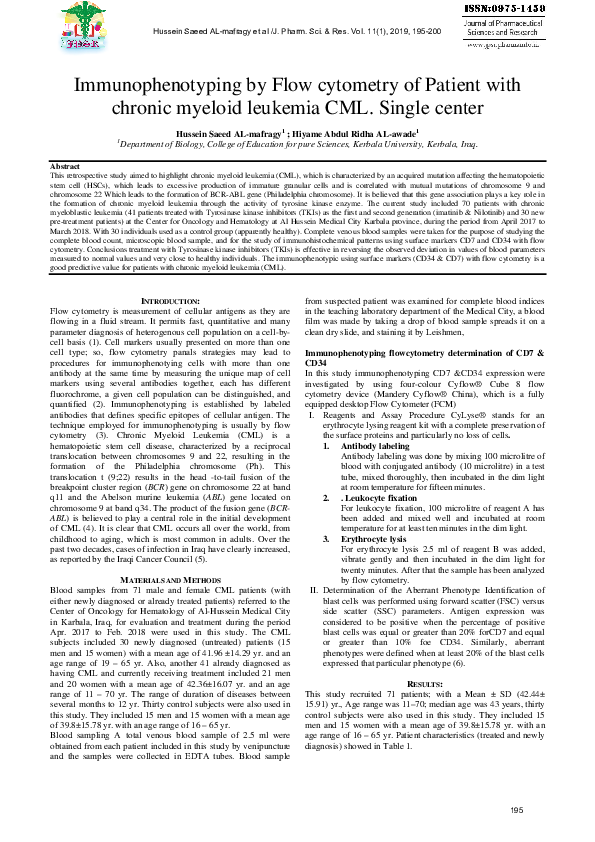 (PDF) Immunophenotyping by Flow cytometry of Patient with chronic ...