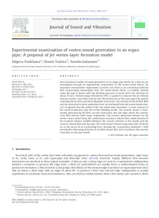 (PDF) Experimental examination of vortex-sound generation in an organ ...