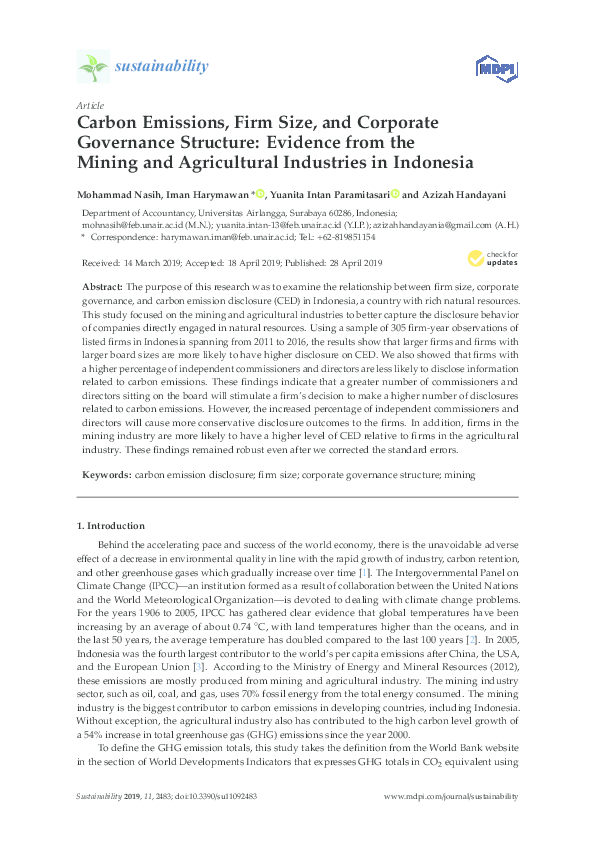 (PDF) Carbon emissions, firm size, and corporate governance structure ...
