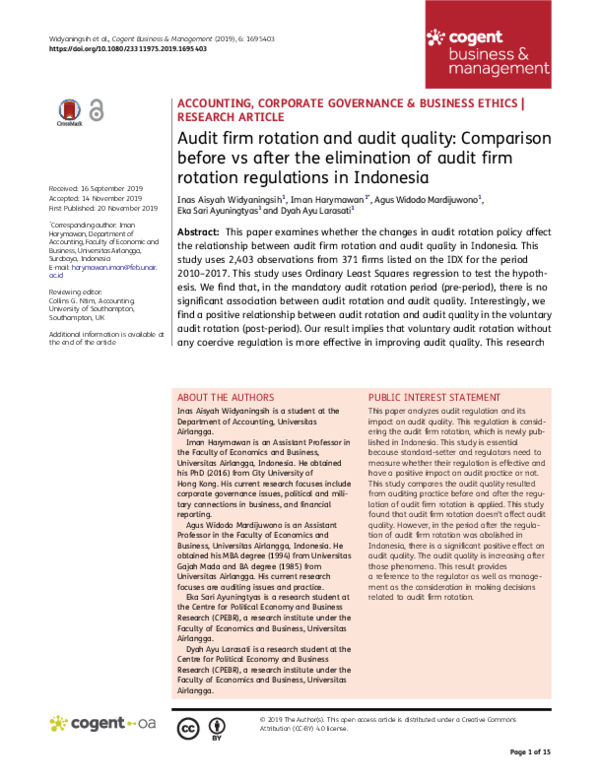 (PDF) Audit firm rotation and audit quality: Comparison before vs after ...