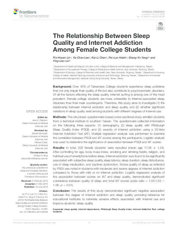 (PDF) a section of the journal Frontiers in Neuroscience The Relationship Between Sleep Quality ...