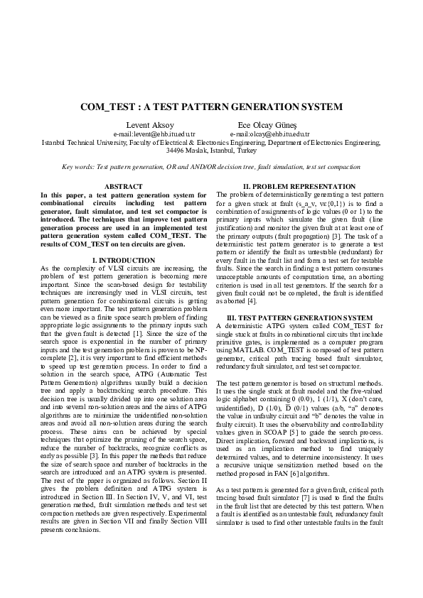 Pdf Comtest A Test Pattern Generation System