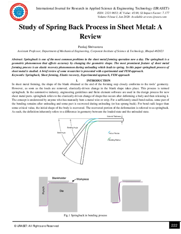 (PDF) Study of Spring Back Process in Sheet Metal: A Review