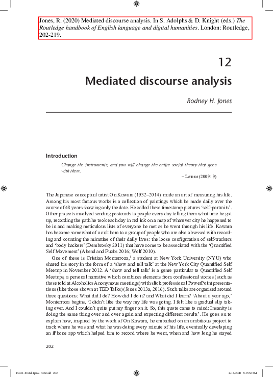 (PDF) Mediated Discourse Analysis and the Digital Humanities