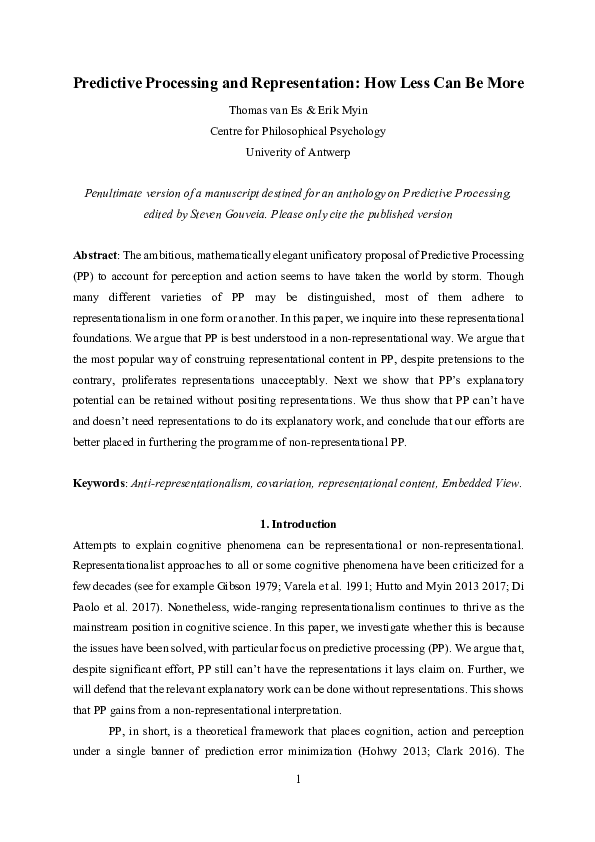 (PDF) Predictive Processing and Representation: How Less Can Be More (2020)