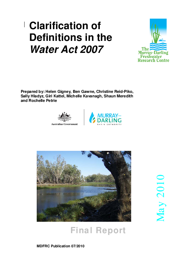 (PDF) Clarification of Definitions In the Water Act 2007