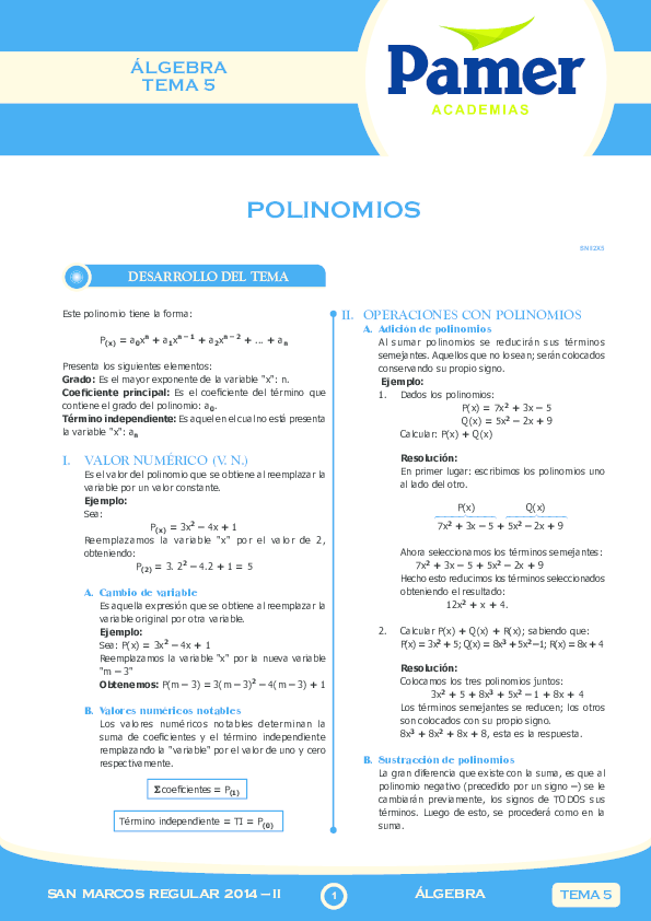 (PDF) ÁLGEBRA TEMA 5 POLINOMIOS