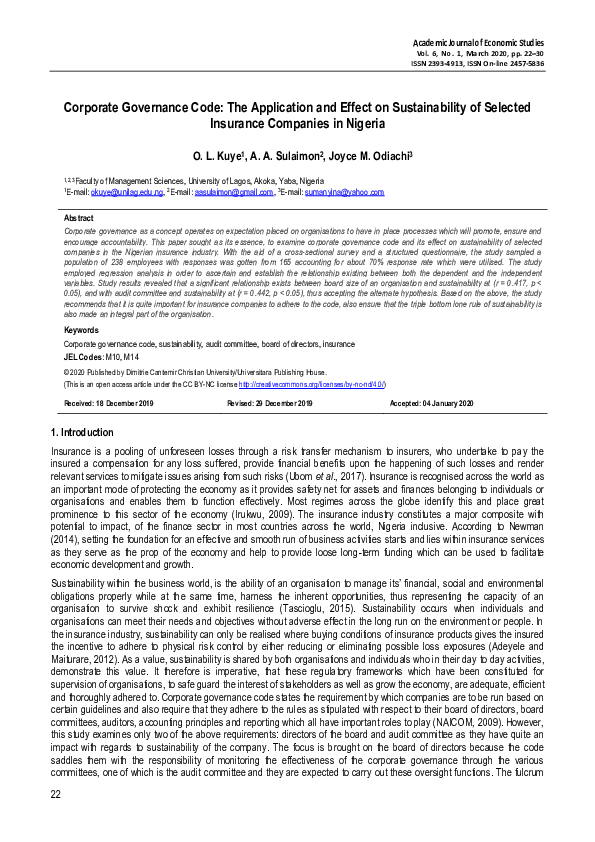 (PDF) Corporate Governance Code: The Application and Effect on ...