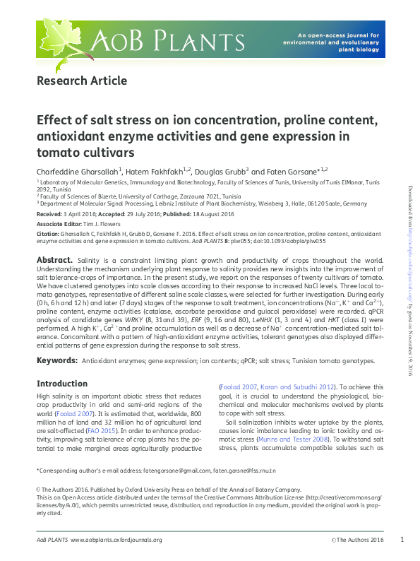(PDF) Effect of salt stress on ion concentration, proline content ...