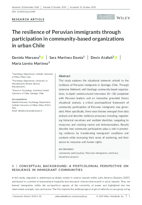 (PDF) The resilience of Peruvian immigrants through participation in ...