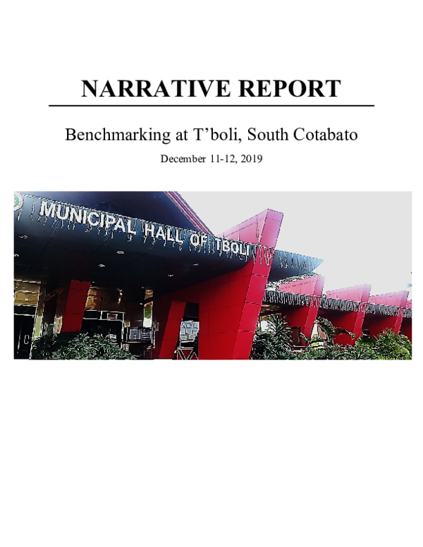 (PDF) NARRATIVE REPORT Benchmarking at T'boli, South Cotabato