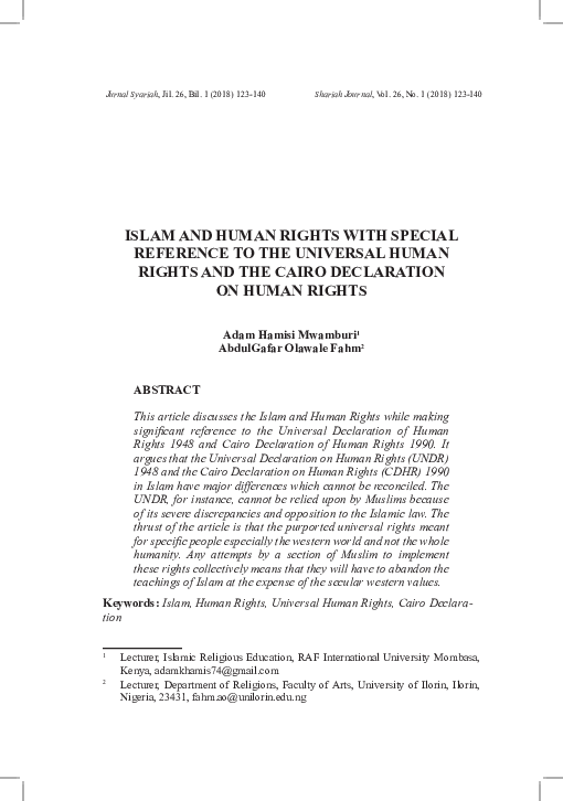 (PDF) ISLAM AND HUMAN RIGHTS WITH SPECIAL REFERENCE TO THE UNIVERSAL ...