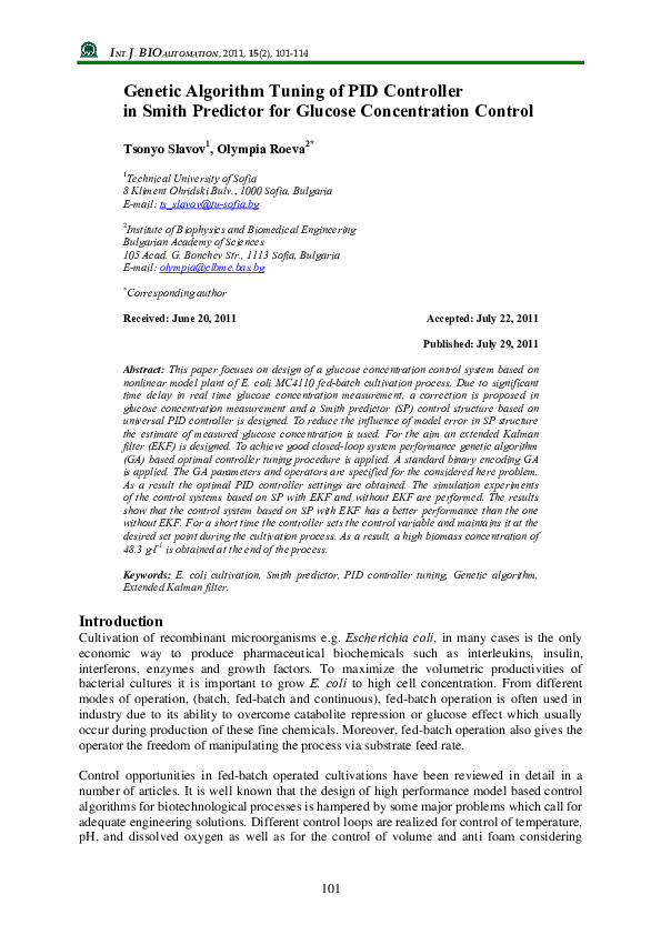 (PDF) Genetic Algorithm Tuning of PID Controller in Smith Predictor for Glucose Concentration ...