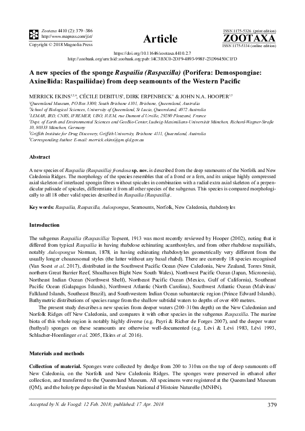 (PDF) A new species of the sponge Raspailia (Raspaxilla) (Porifera ...
