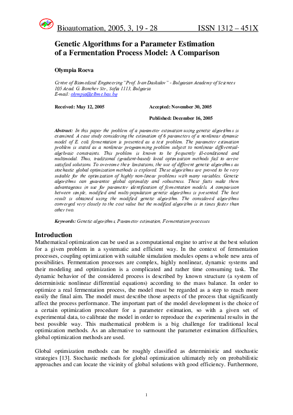 (PDF) Genetic algorithms for a parameter estimation of a fermentation ...