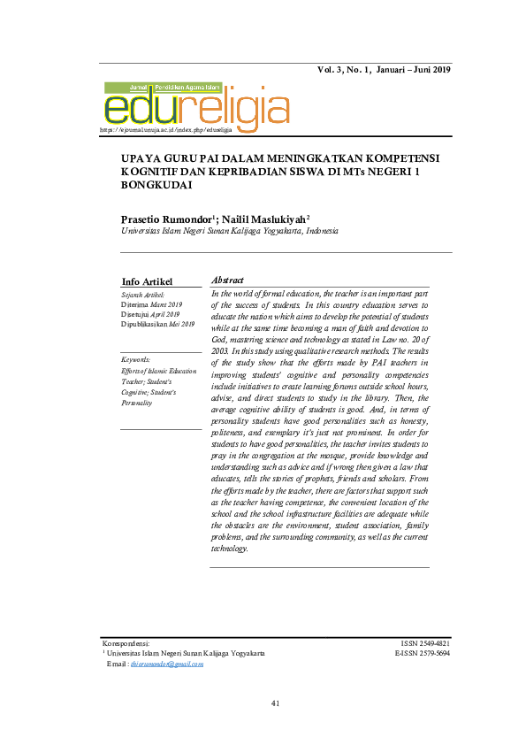 (PDF) UPAYA GURU PAI DALAM MENINGKATKAN KOMPETENSI KOGNITIF DAN KEPRIBADIAN SISWA DI MTs NEGERI ...