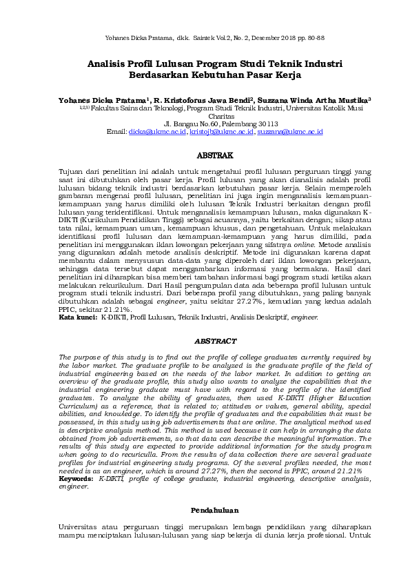 (PDF) Analisis Profil Lulusan Program Studi Teknik Industri Berdasarkan Kebutuhan Pasar Kerja