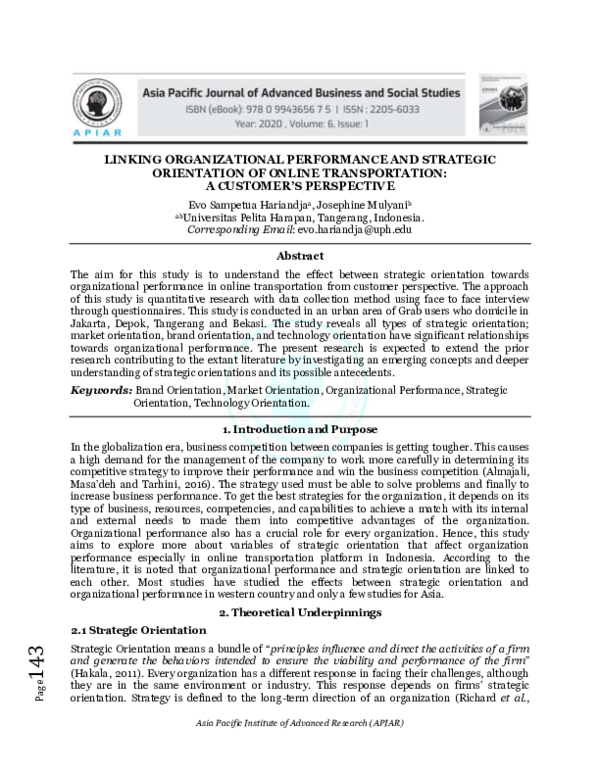 (PDF) LINKING ORGANIZATIONAL PERFORMANCE AND STRATEGIC ORIENTATION OF ...