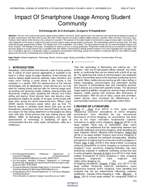 (PDF) Impact Of Smartphone Usage Among Student Community