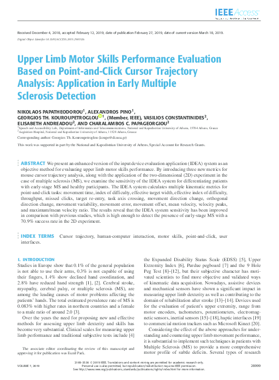 (PDF) Upper Limb Motor Skills Performance Evaluation Based on Point-and-Click Cursor Trajectory ...
