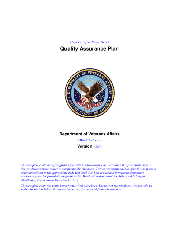 (DOC) Quality Assurance Plan Department of Veterans Affairs