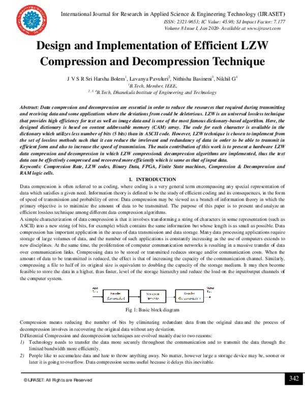 (PDF) Design and Implementation of Efficient LZW Compression and Decompression Technique