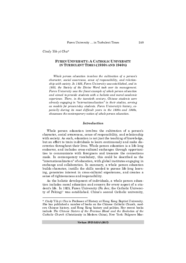 (PDF) Furen University: A Catholic University in Turbulent Times (1930s ...