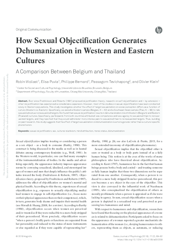 (PDF) How Sexual Objectification Generates Dehumanization in Western ...