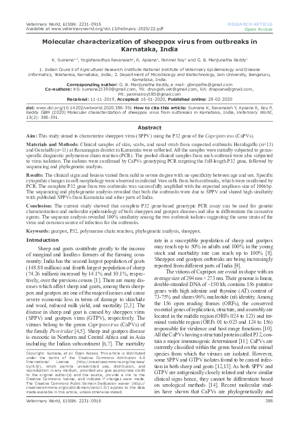 (PDF) Molecular characterization of sheeppox virus from outbreaks in ...