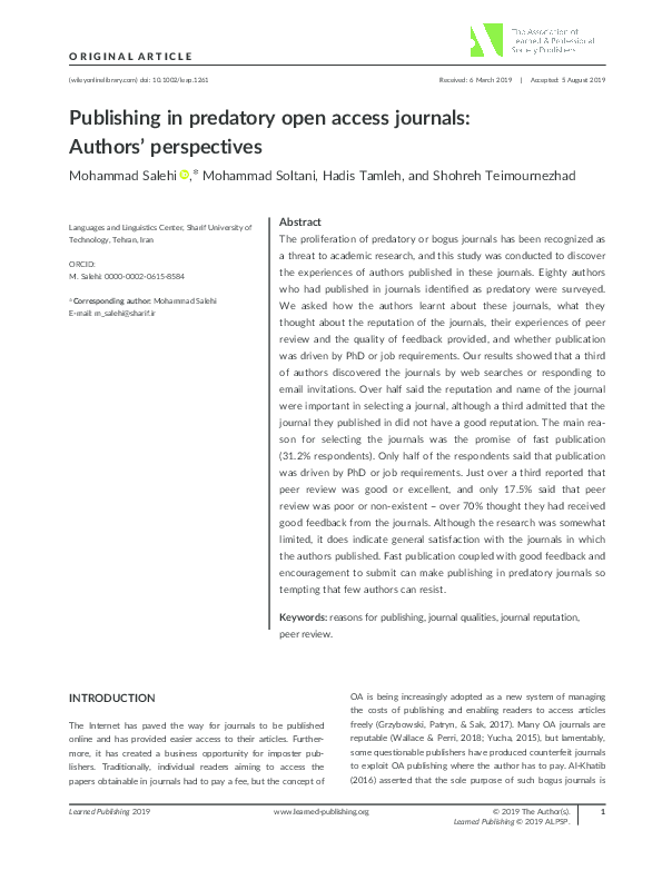 Pdf Authors Experiences With Predatory Journals